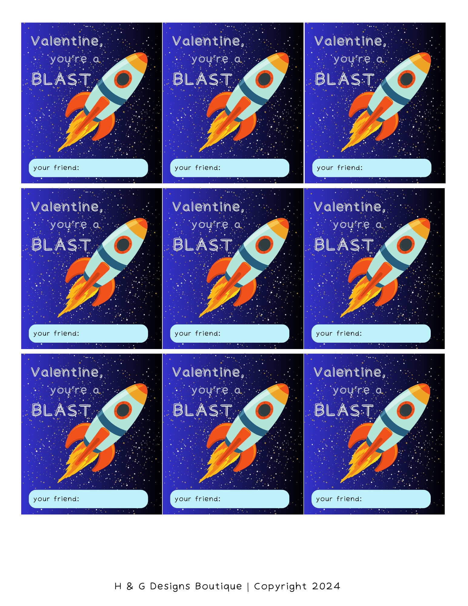 Rocket Valentine Printable Kids Valentine Card Printable Boys Valentine ...