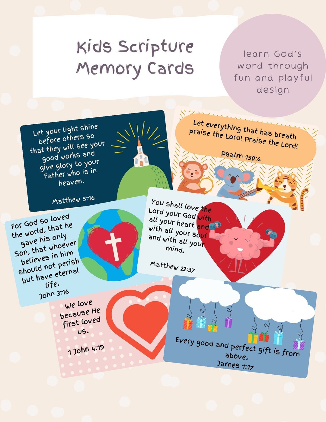 Bible Verse Cards Printable Scripture Memory Cards Kids Scripture ...