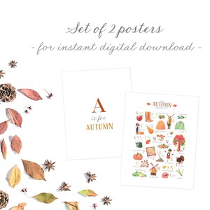 Set of 2 Autumn Fall Alphabet ABC Seasonal Posters Watercolor Kidsroom ...