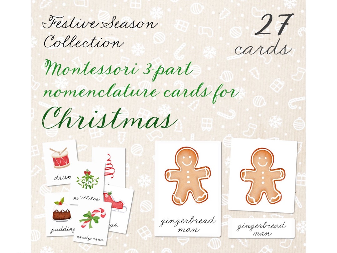 Christmas Themed 27 Montessori 3 Part Nomenclature Cards Memory Game ...
