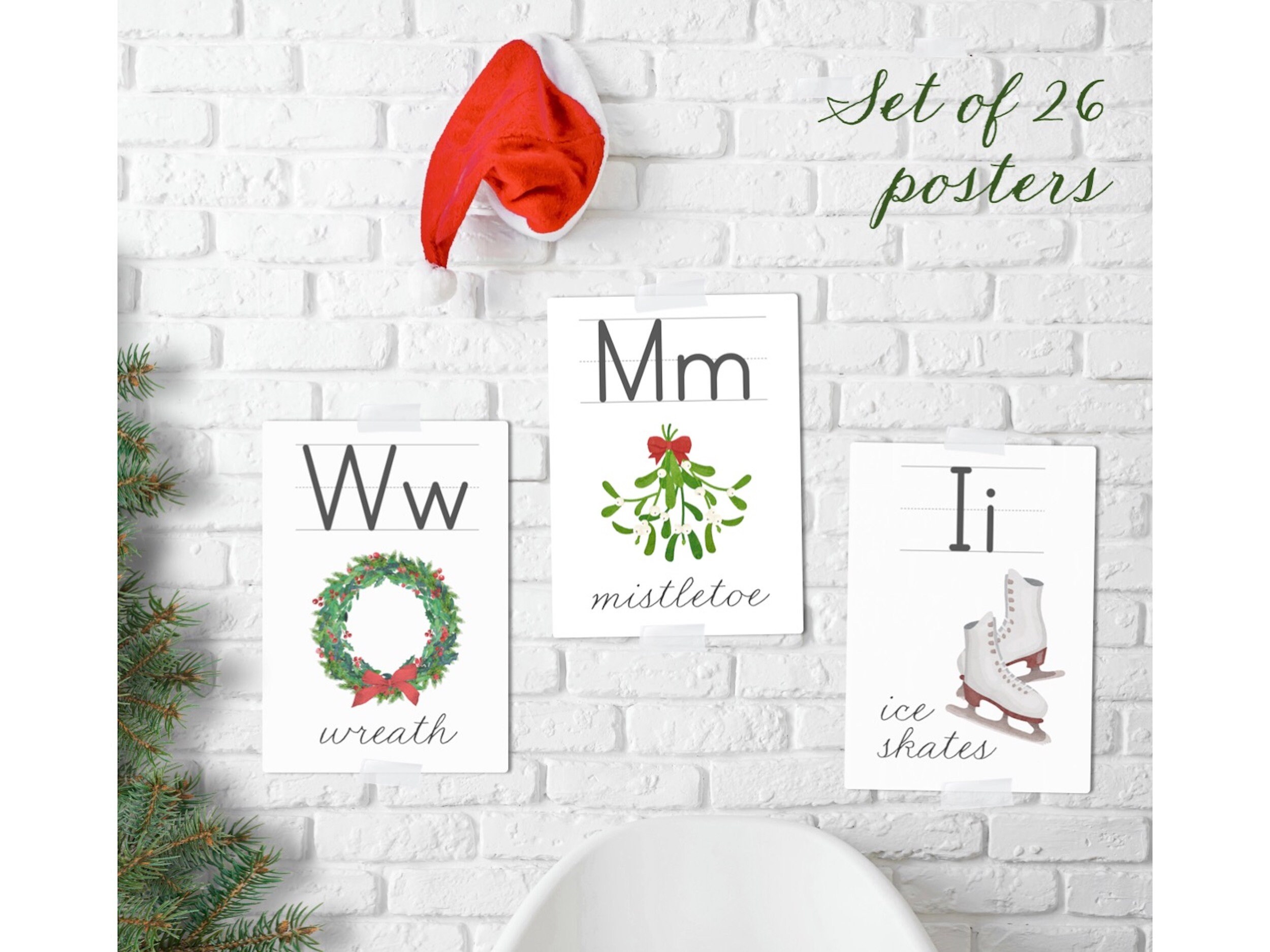 Christmas Alphabet Posters Large Format for Classroom Watercolor ...