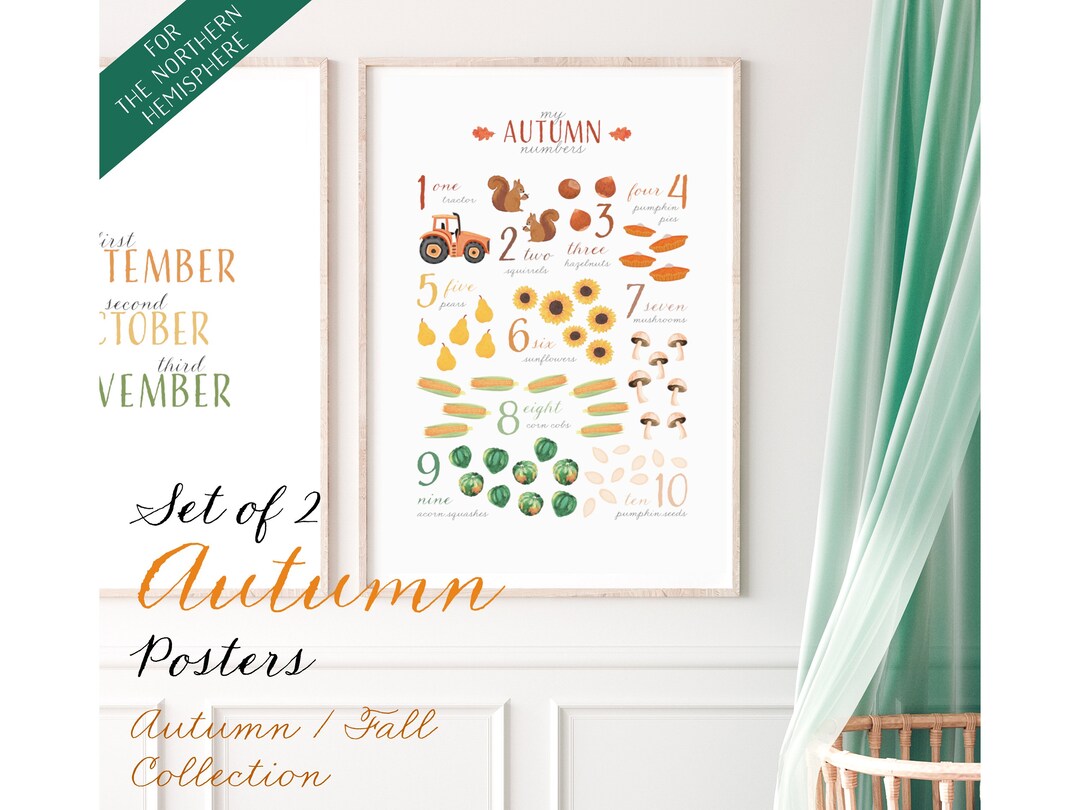 Autumn Fall Numbers Maths Posters for NORTHERN Hemisphere USA UK Europe ...
