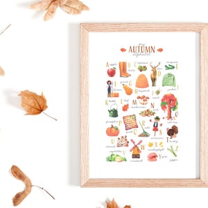 Set of 2 Autumn Fall Alphabet ABC Seasonal Posters Watercolor Kidsroom ...