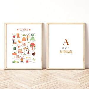 Set of 2 Autumn Fall Alphabet ABC Seasonal Posters Watercolor Kidsroom ...