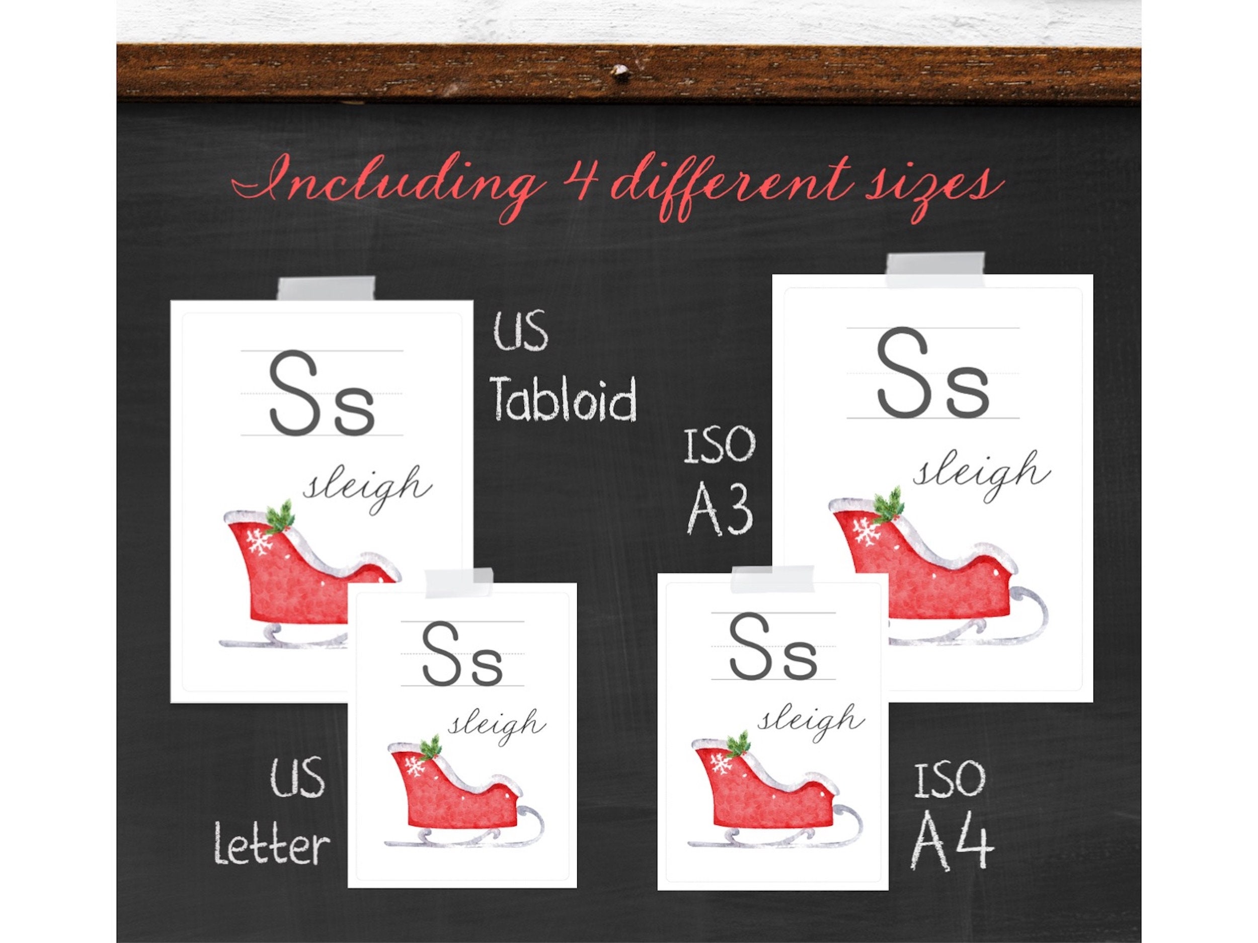Christmas Alphabet Posters Large Format for Classroom Watercolor ...