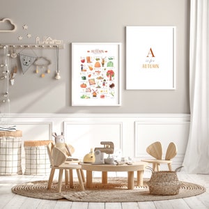 Set of 2 Autumn Fall Alphabet ABC Seasonal Posters Watercolor Kidsroom ...
