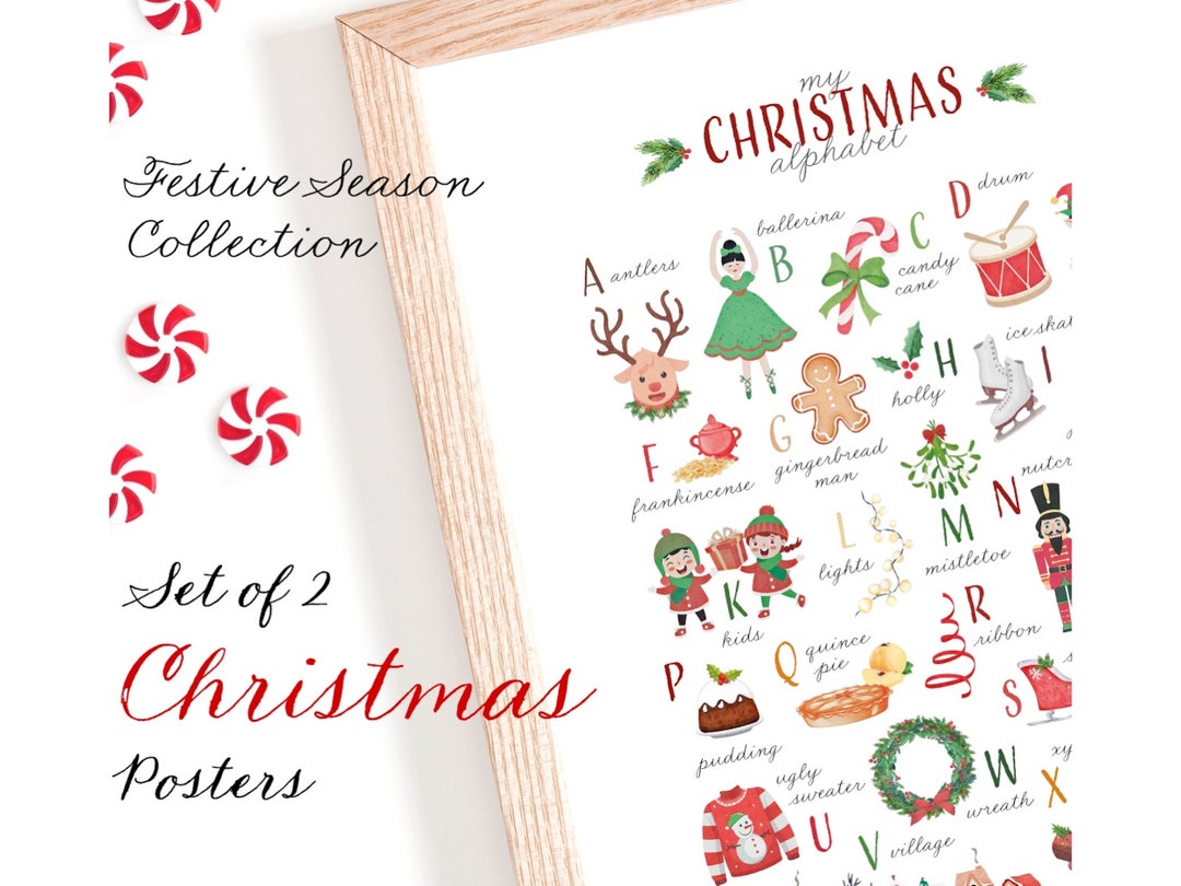 Set of 2 Christmas Alphabet Posters ABC Festive Season Holiday Xmas ...
