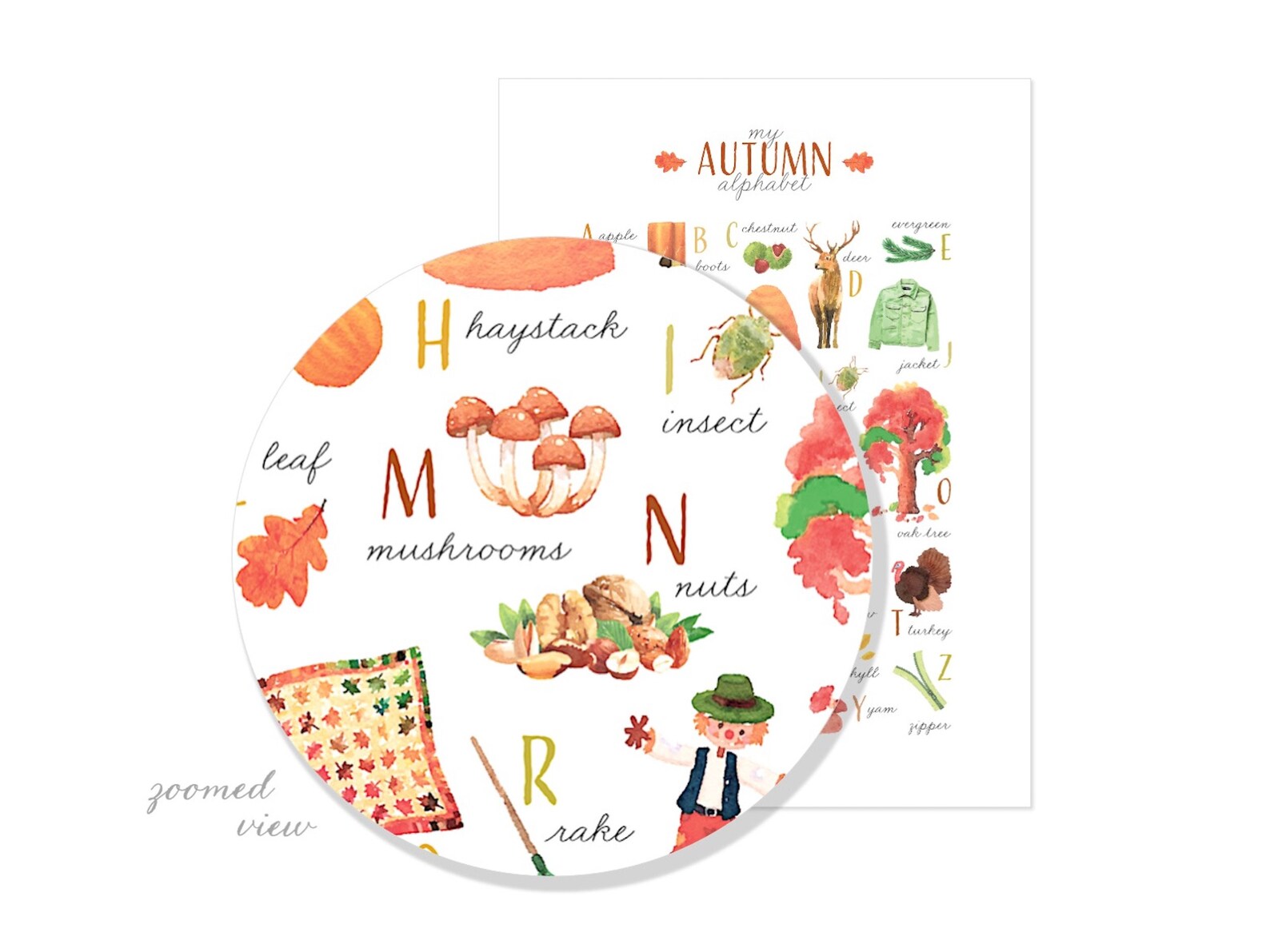 Set of 2 Autumn Fall Alphabet ABC Seasonal Posters Watercolor Kidsroom ...