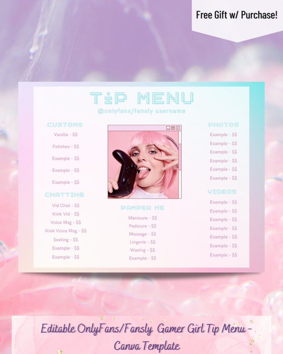 Editable Onlyfans/fansly Gamer Girl Tip Menu - Etsy