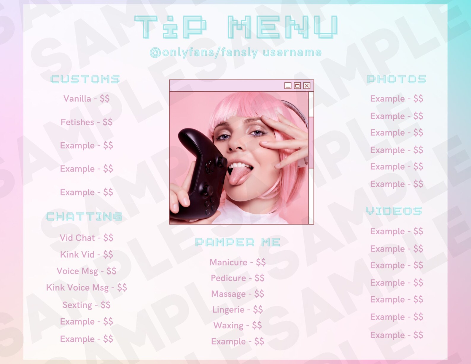 Editable Onlyfans/fansly Gamer Girl Tip Menu - Etsy