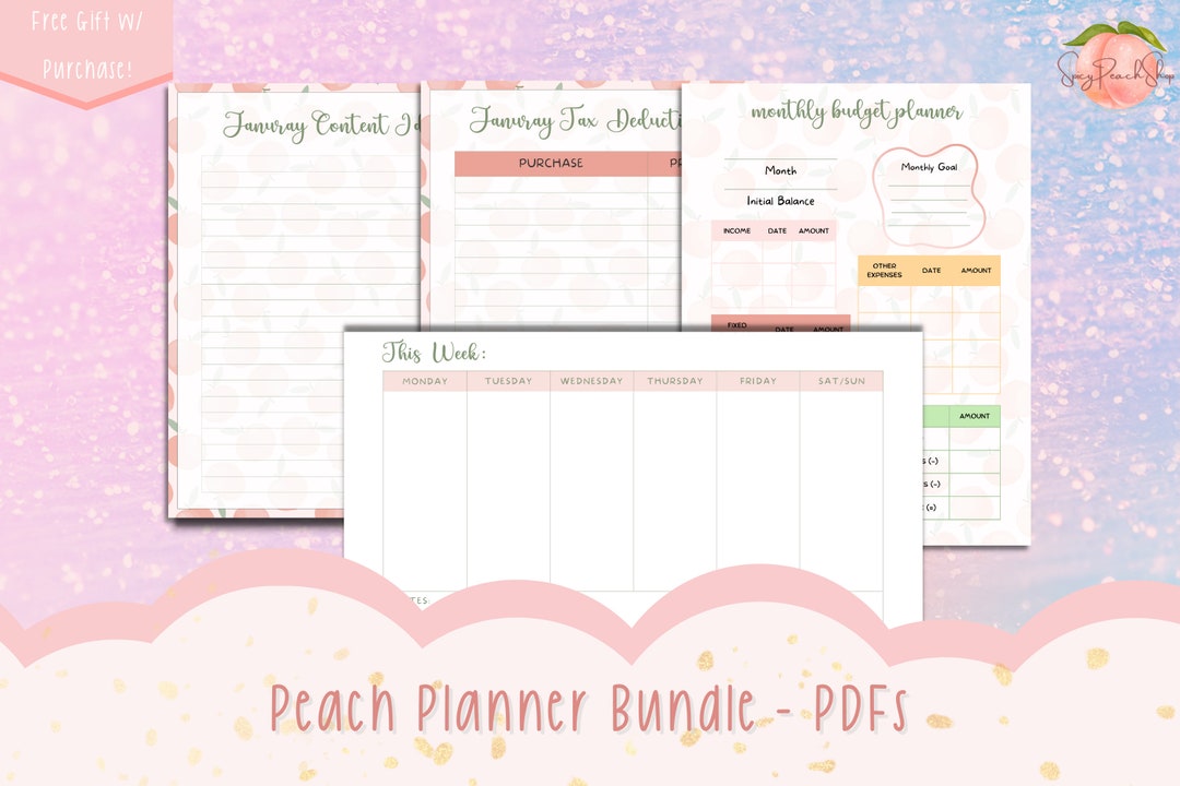 Planner Bundle W/ Peach Pattern PDF Files - Etsy