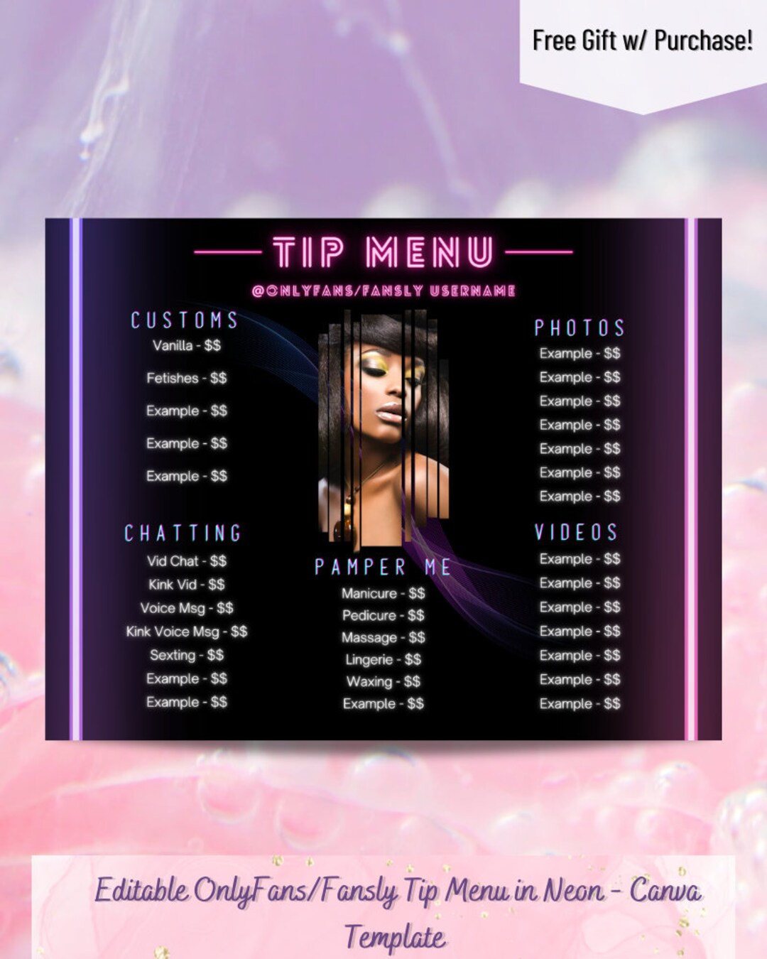 Editable Onlyfans/fansly Tip Menu in Pink & Purple Neon - Etsy