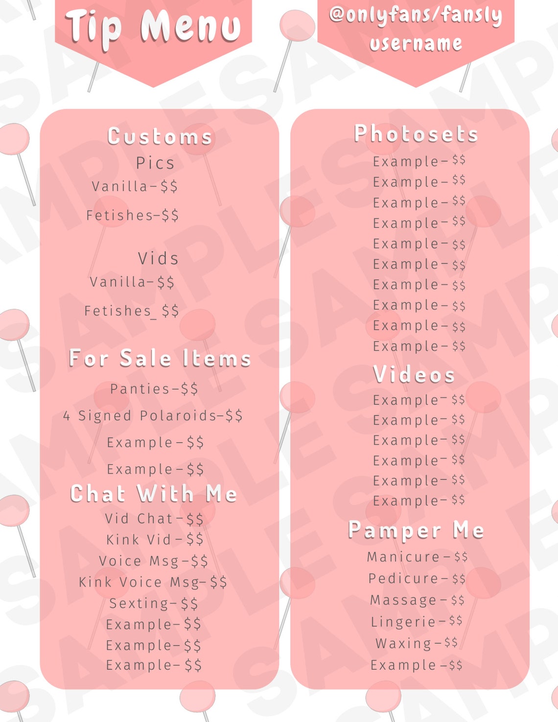 Editable Onlyfans/fansly Tip Menu Red Lollipop - Etsy UK