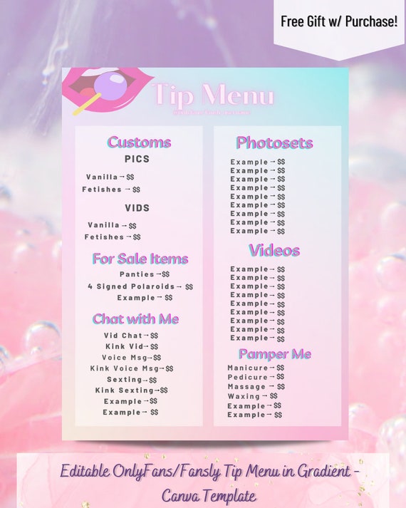 Editable Onlyfans/fansly Tip Menu in Pink/blue Gradient - Etsy Canada