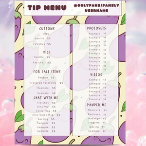 Editable Onlyfans/fansly Tip Menu Kawaii Eggplant - Etsy