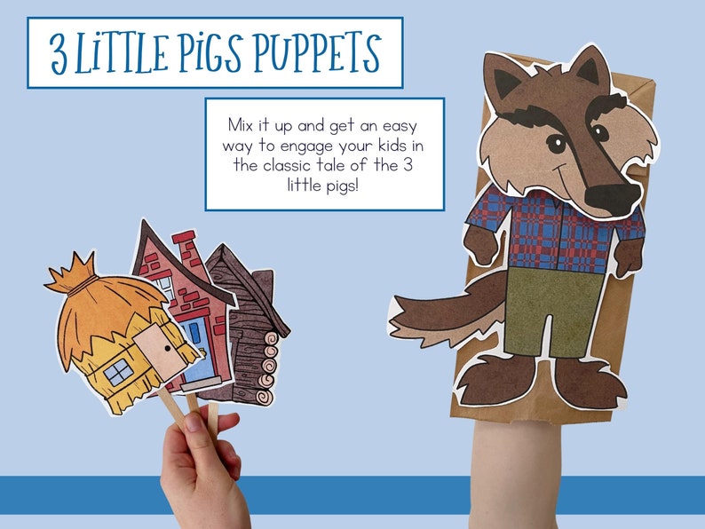 3 Little Pigs Puppets Learning Activity, Instant Download - Etsy