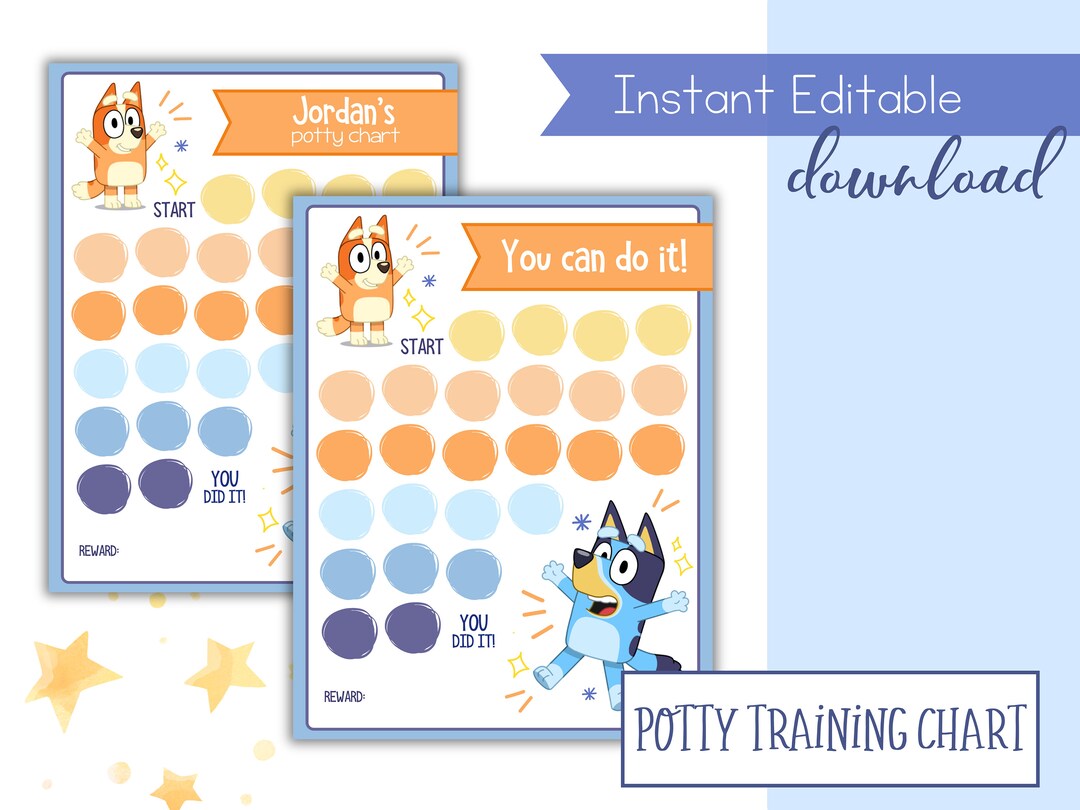 Editable Reward Chart, Editable Potty Chart, Printable Bluey Reward ...