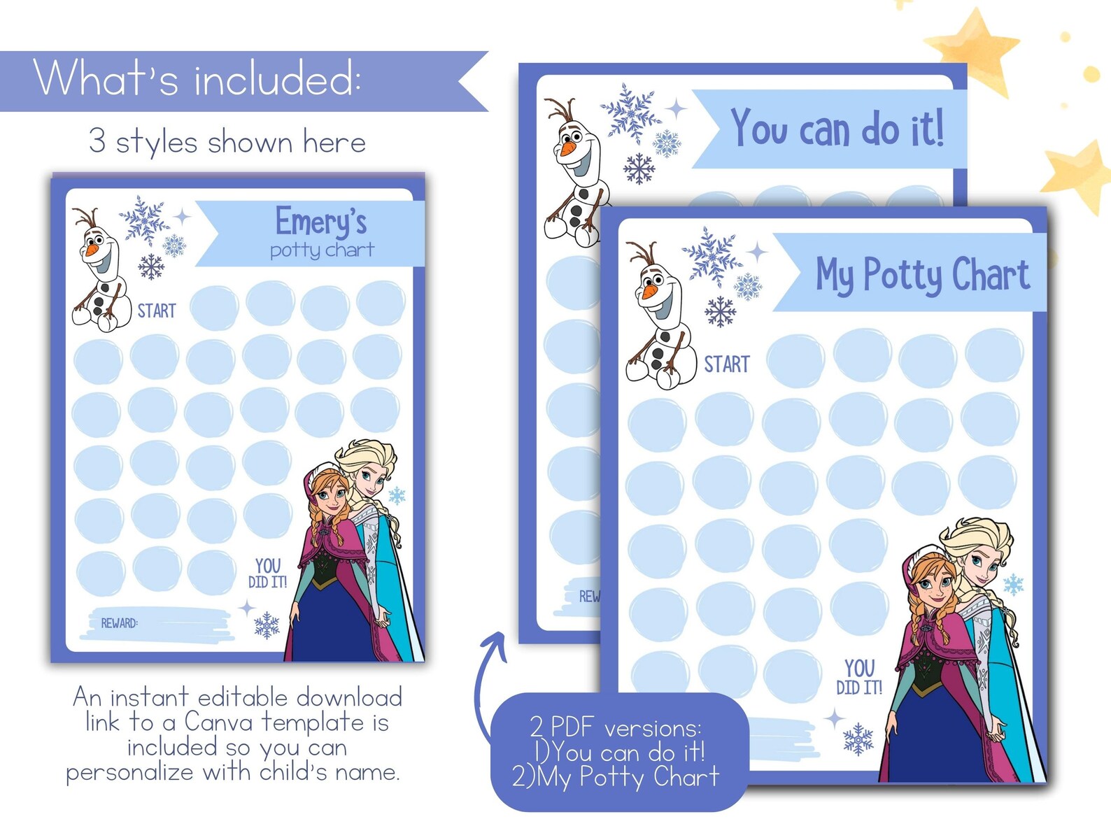Editable Potty Chart, Custom Sticker Chart, Printable Frozen Reward ...