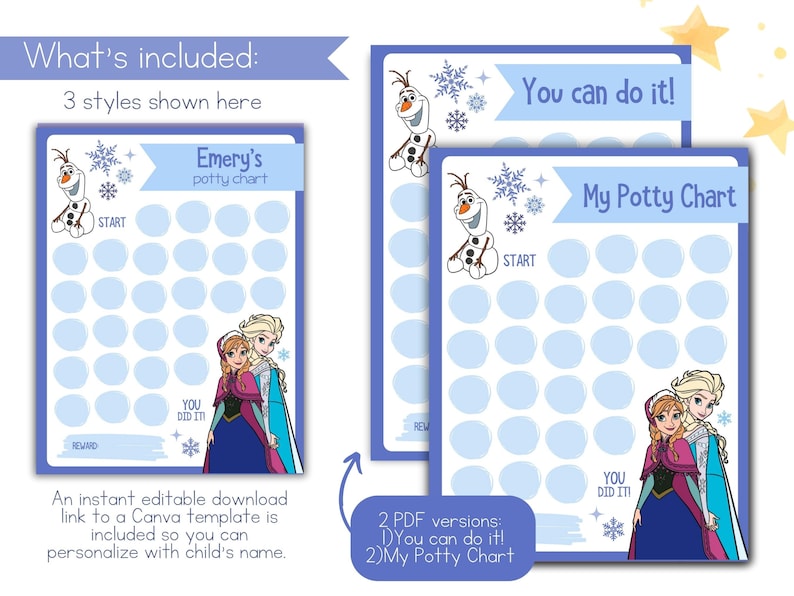 Editable Potty Chart, Custom Sticker Chart, Printable Frozen Reward ...