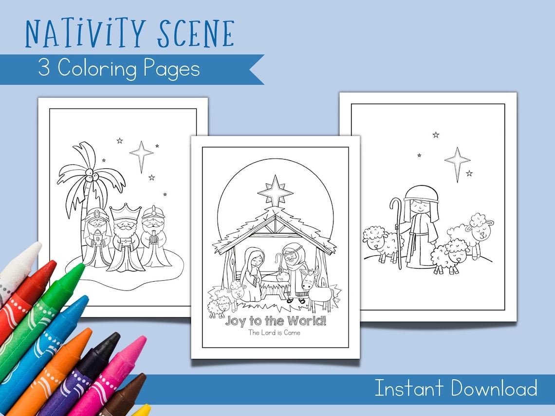 Christmas Nativity Coloring Pages for Kids Kids Christmas - Etsy