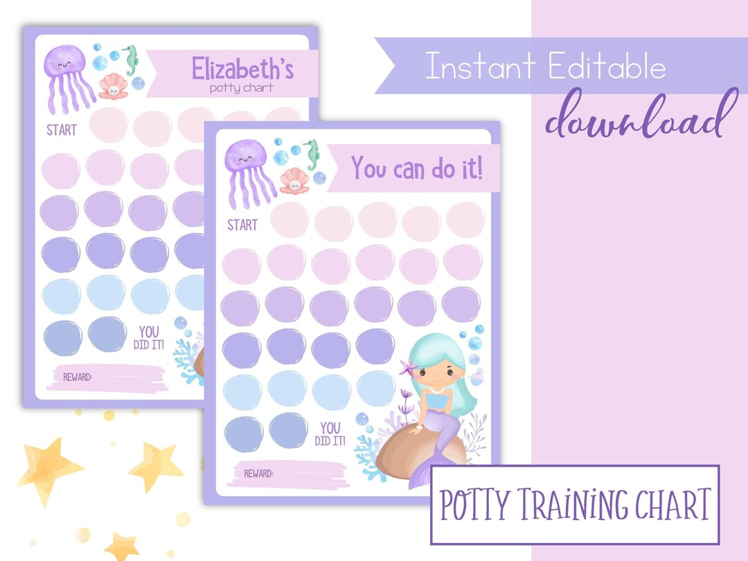 Editable Reward Chart, Editable Potty Chart, Printable Mermaid Reward ...