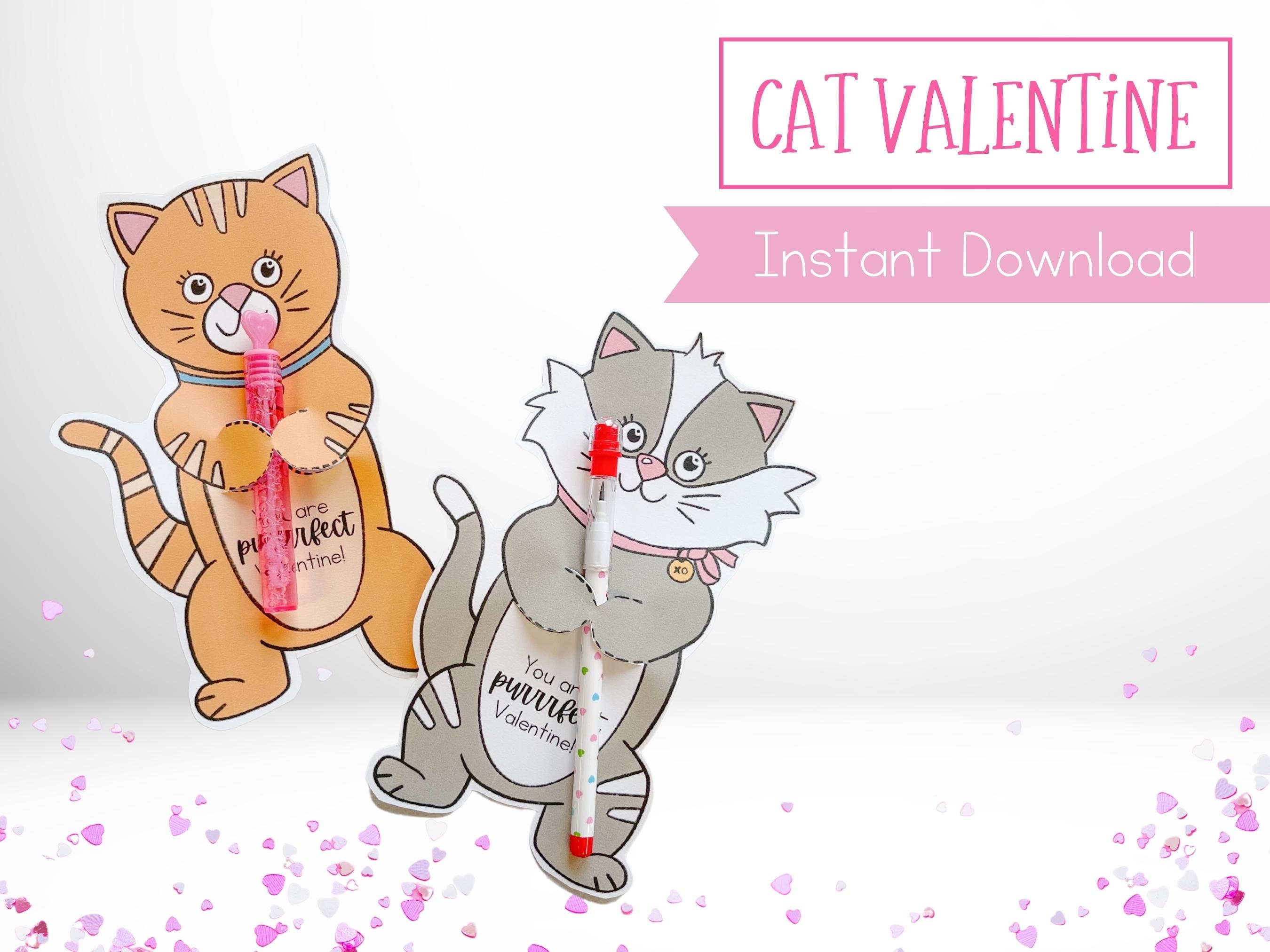 Printable Cat Valentine for Kids, Cute Kitten Valentine, Kitten Themed ...