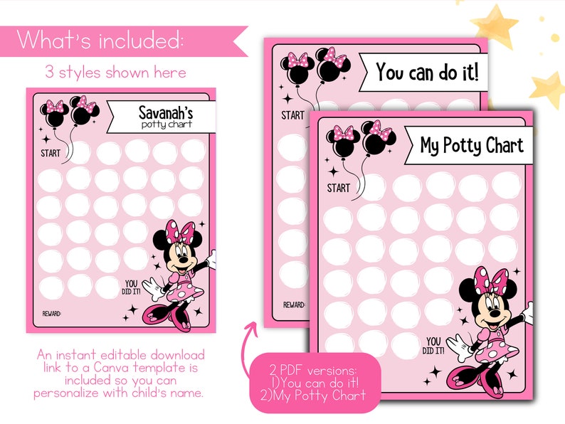 Editable Reward Chart, Editable Potty Chart, Printable Minnie Mouse ...