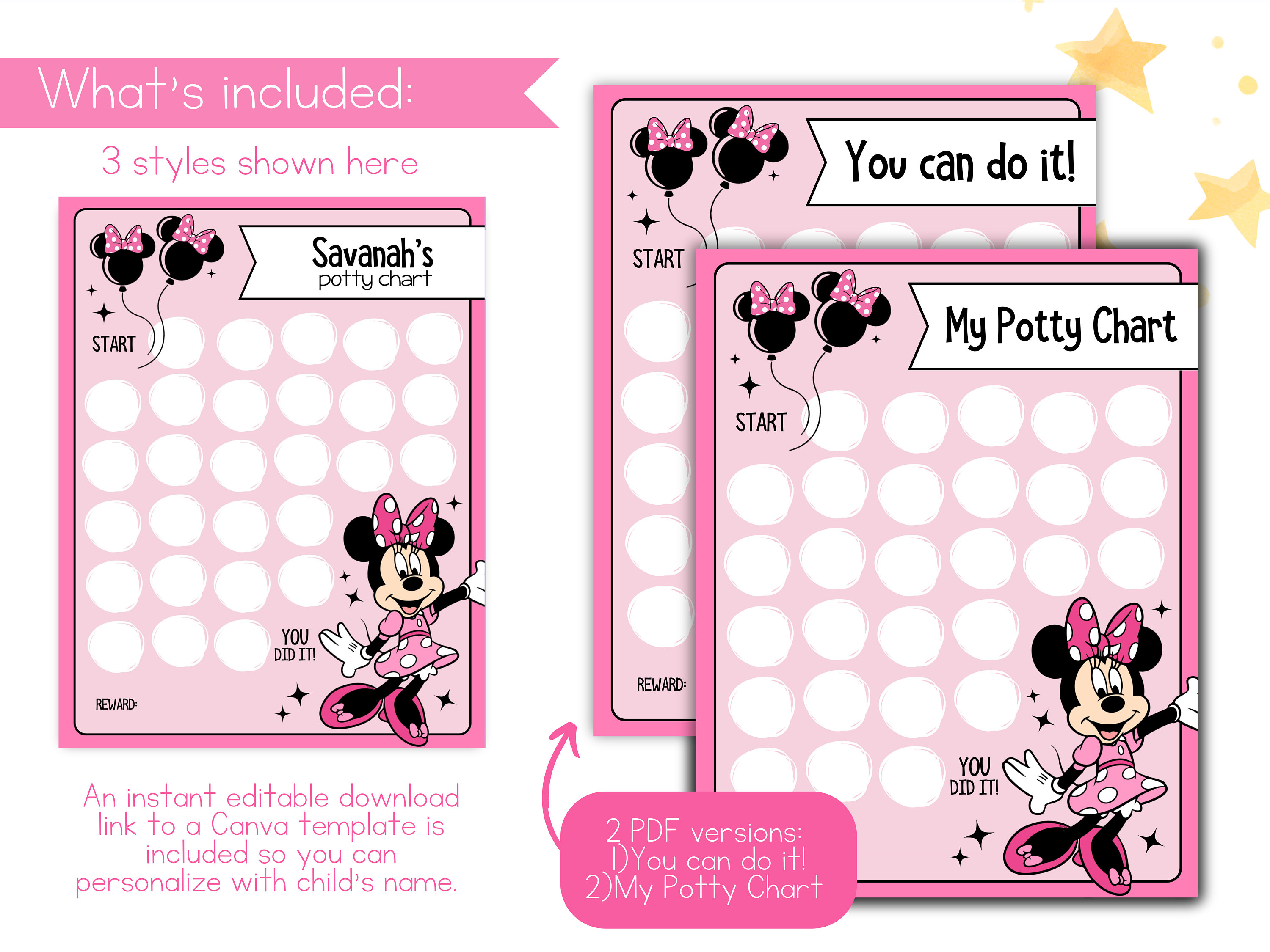 Editable Reward Chart, Editable Potty Chart, Printable Minnie Mouse ...
