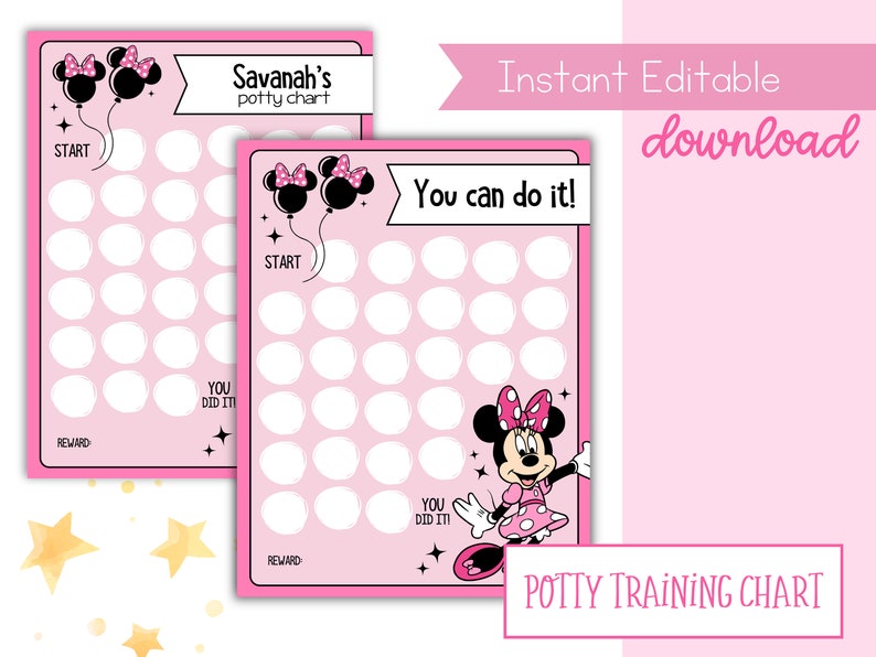 Editable Reward Chart, Editable Potty Chart, Printable Minnie Mouse ...