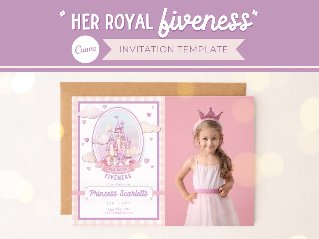 Her Royal Fiveness Princess Birthday Invitation, 5 Year Old Girl ...