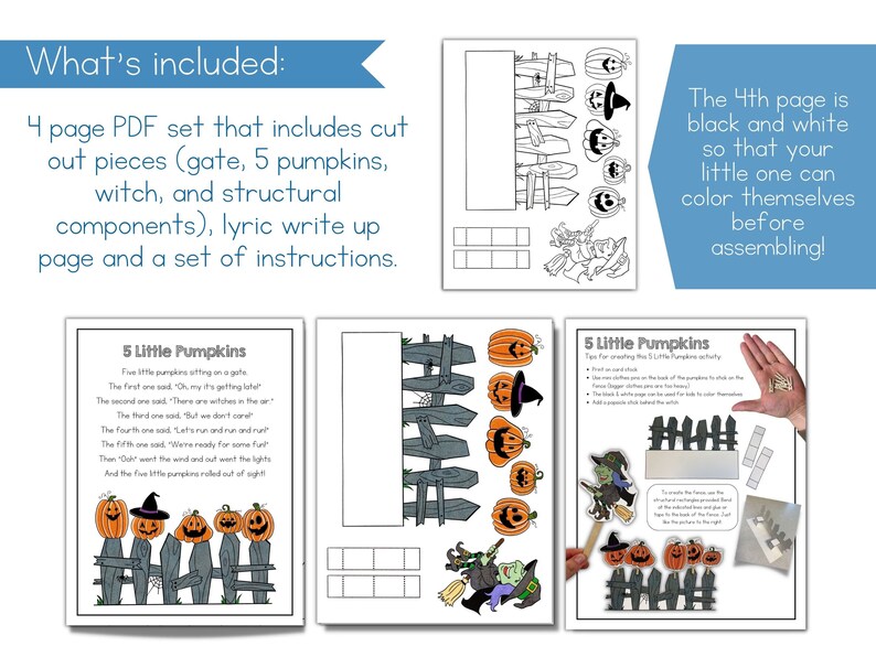 The Five Little Pumpkins Instant Download Paper Activity, Preschool ...