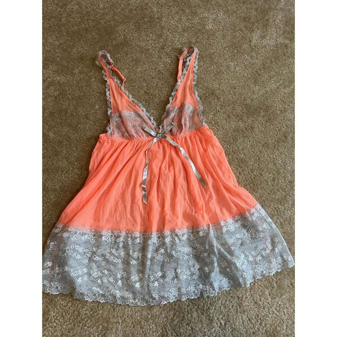 Vintage Victoria's Secret Neon Orange/salmon Mesh and Lace Cami Top ...
