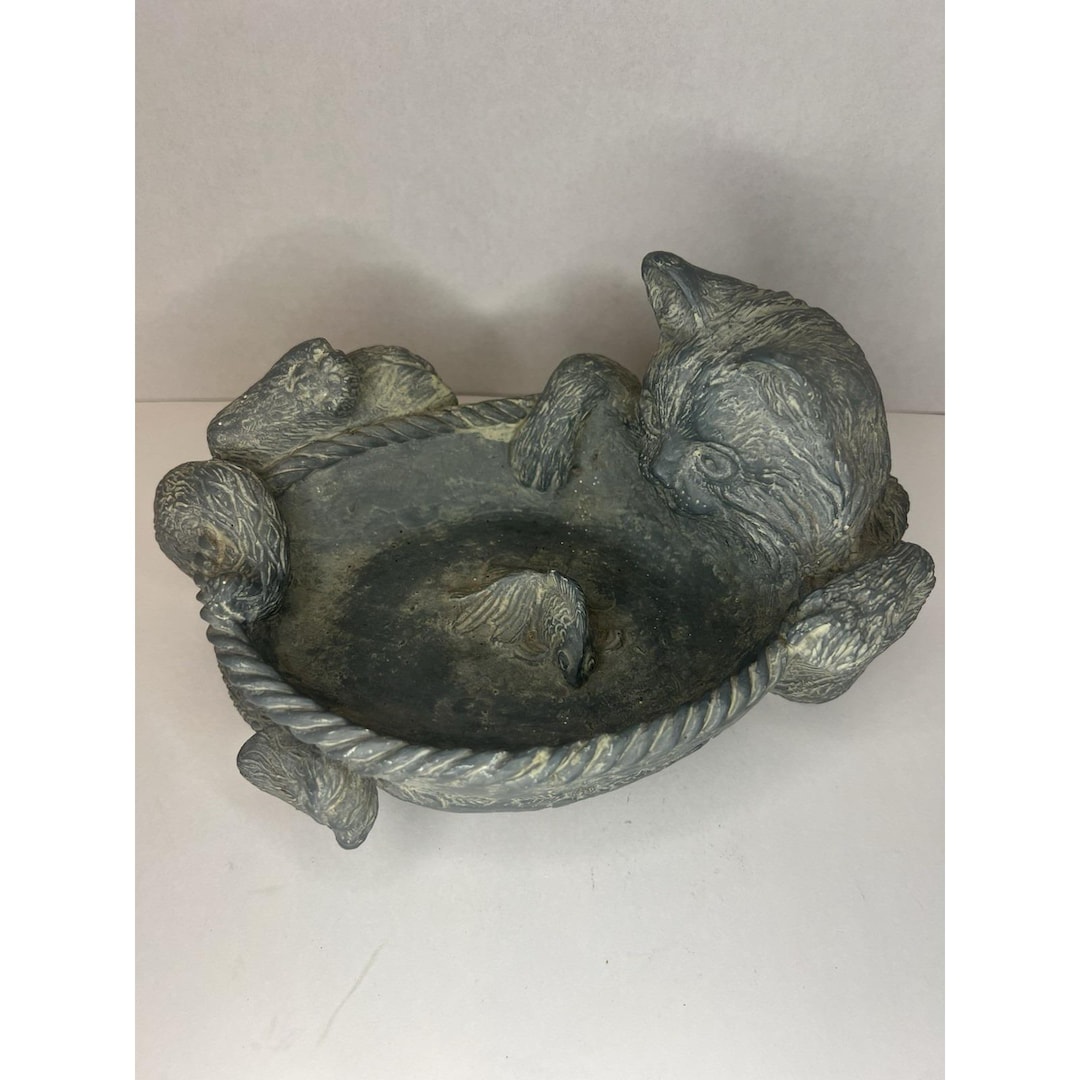 VTG Cement Cast Cat With Goldfish Bird Bath Feeder Heavy! - Etsy