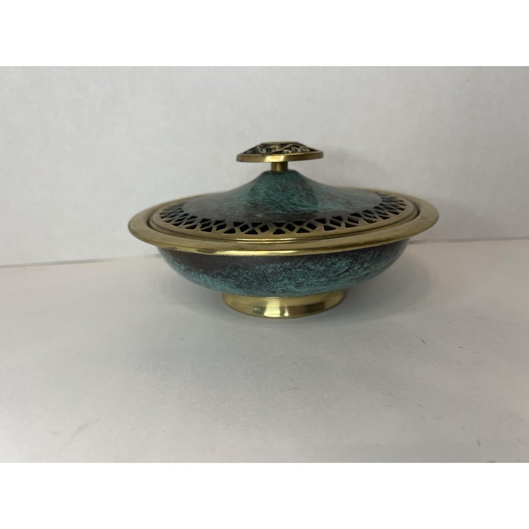 VTG Handmade Brass Flower Frog/covered Bowl Oppenheim Made in Israel ...