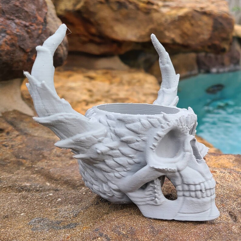 Skull Bowl Horned | Demon Horned Planter Succulent | 3D Printed ...