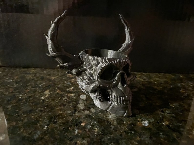 Skull Bowl Horned | Demon Horned Planter Succulent | 3D Printed ...