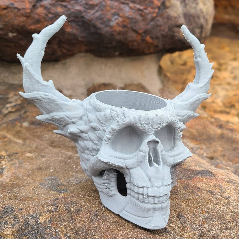 Skull Bowl Horned | Demon Horned Planter Succulent | 3D Printed ...