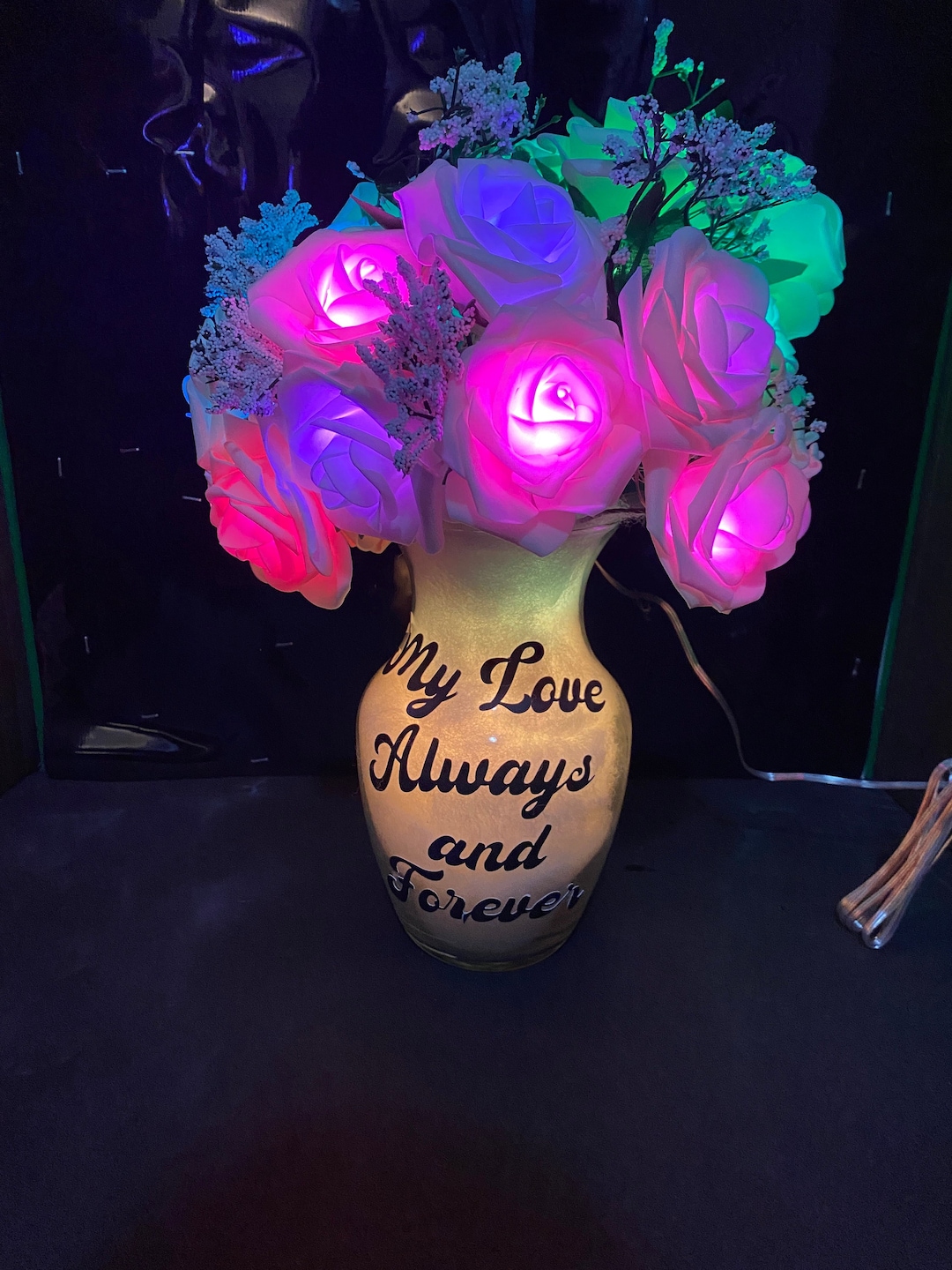 Personalized Rose Flower Lamp, Color Mood Lighting, Bedside Table Lamp ...