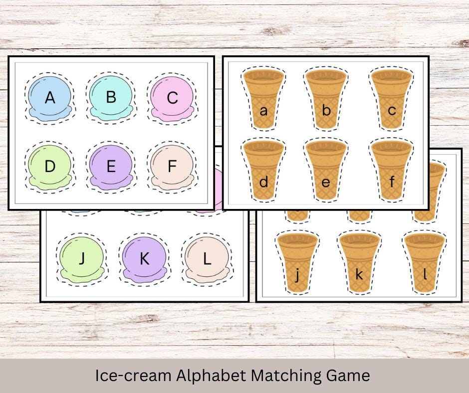 Ice-cream Alphabet Matching Game Toddler Activity Preschool Matching Educational Printable ...