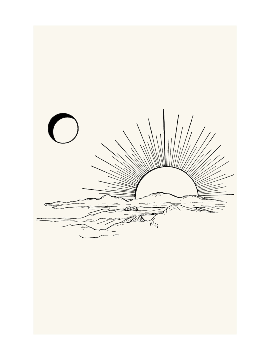 Simple Sun and Moon Line Art, PRINTABLE Wall Art, Modern Wall Art ...