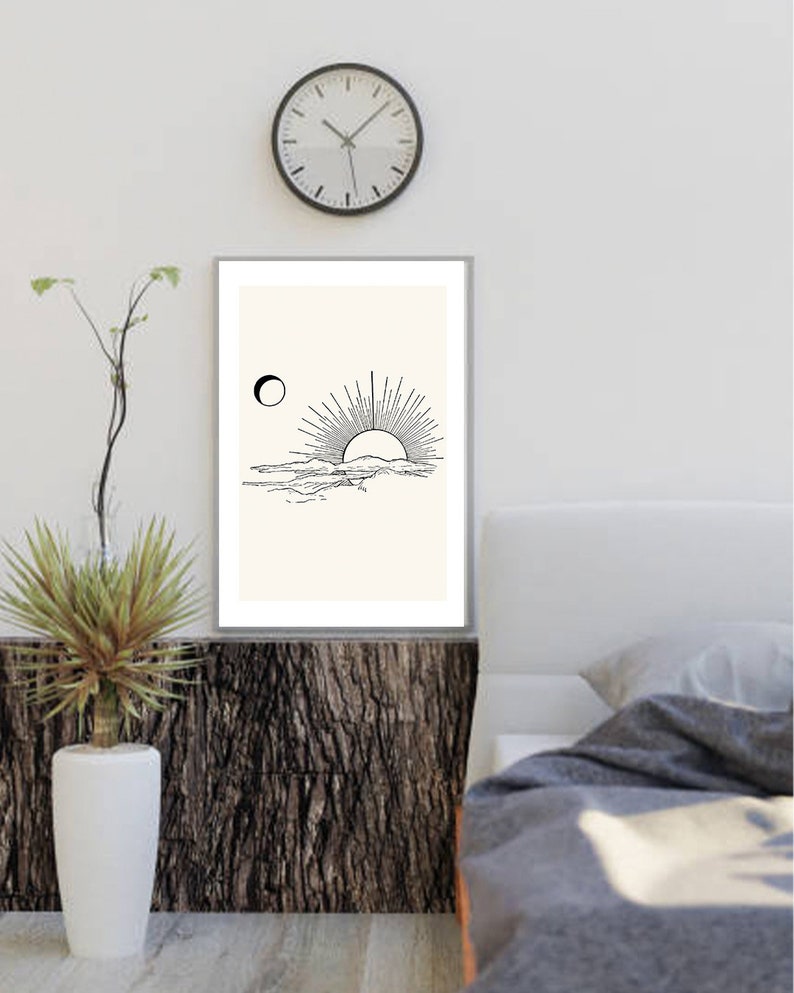 Simple Sun and Moon Line Art PRINTABLE Wall Art Modern Wall - Etsy