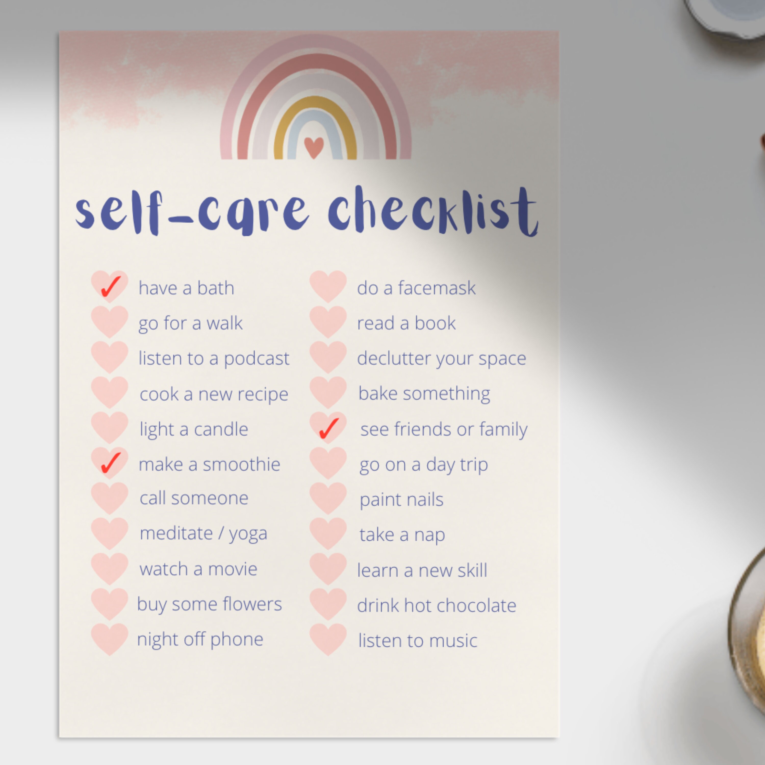 Self-care Checklist Self Care Gift Digital Download Mindset and Growth ...