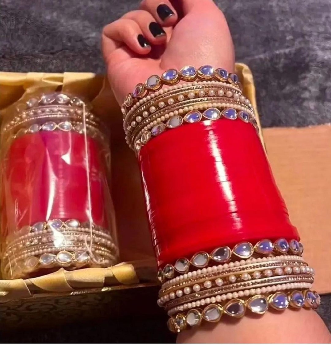 Traditional Indian Bridal Chura Red Dotted Chura Red Punjabi - Etsy