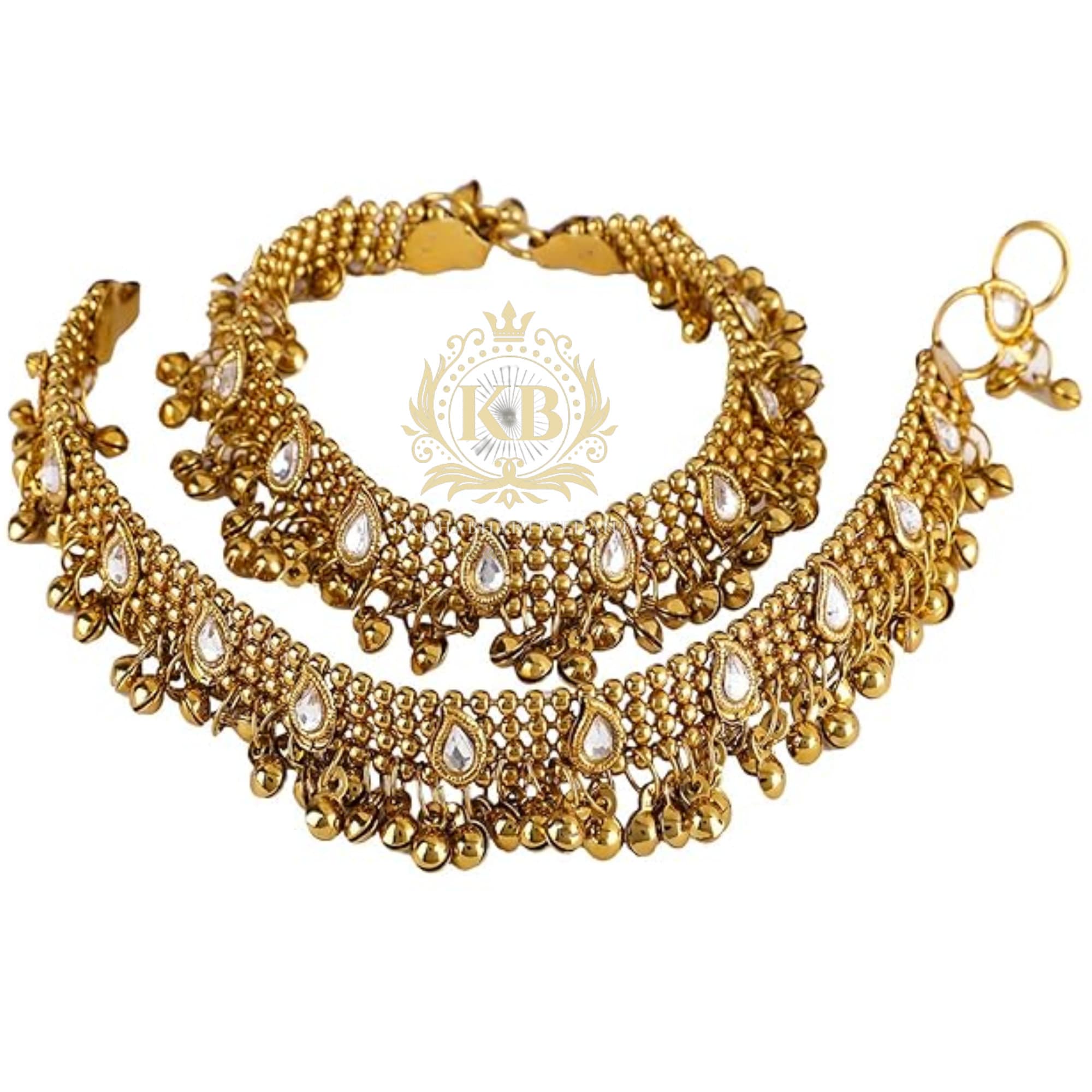 Indian Bridal Gold Plated Anklets for Women CZ Anklet Pajeb Jhanjhar ...