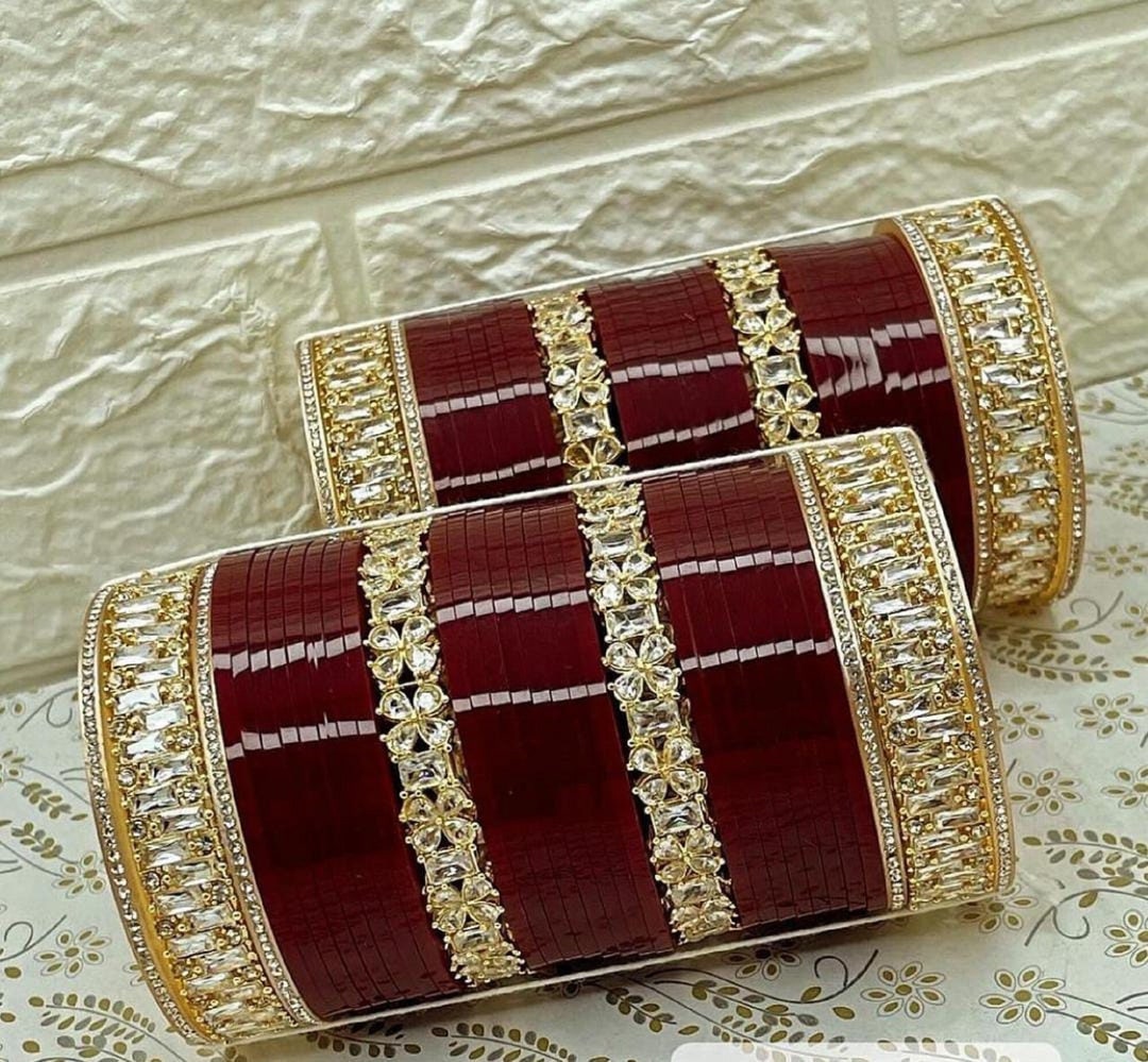 Wedding Bridal Indian Pakistani Pearl Maroon Chuda Handmade Traditional ...