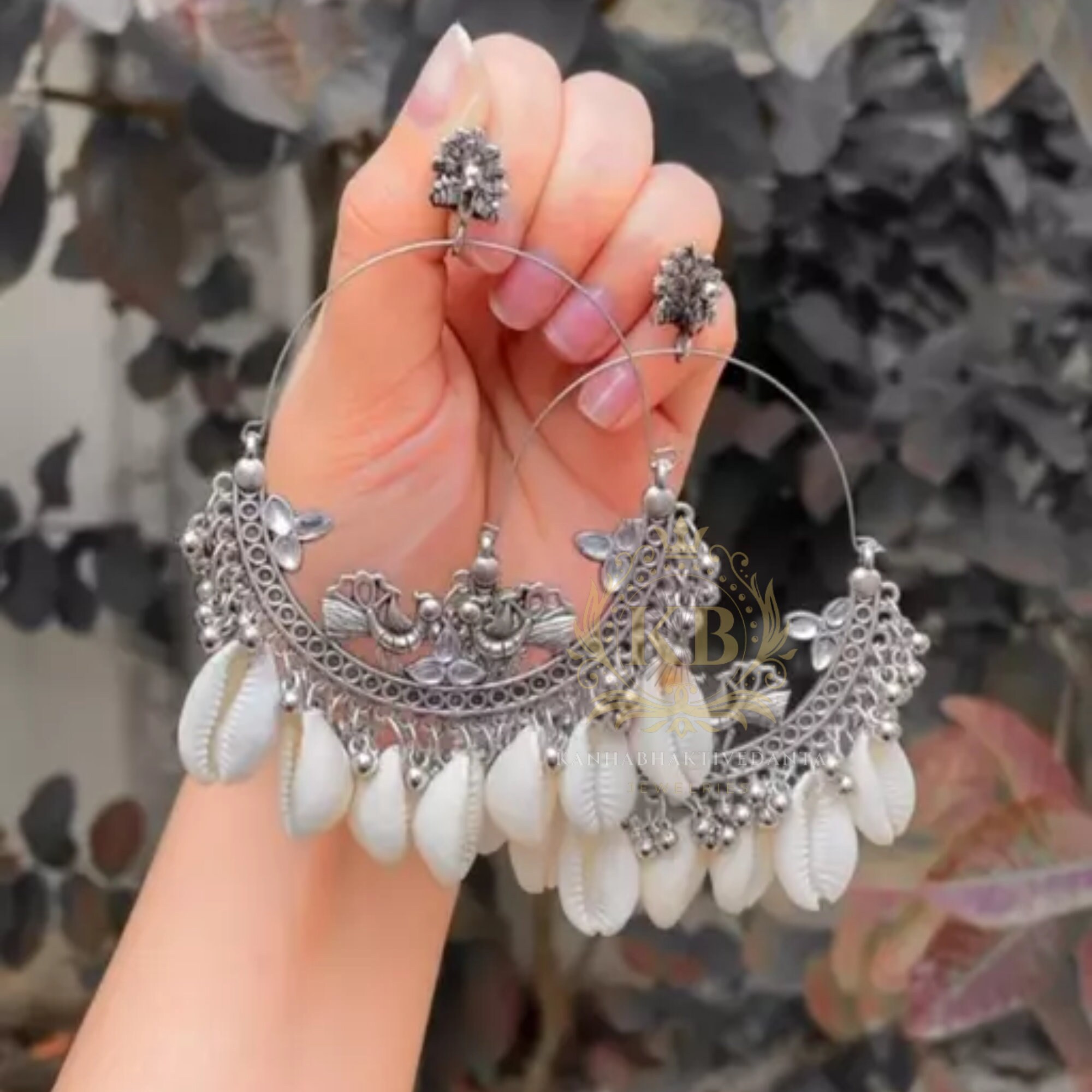 Traditional Jhumka White Kodi Shell Oxidized Hoop/oxidized - Etsy