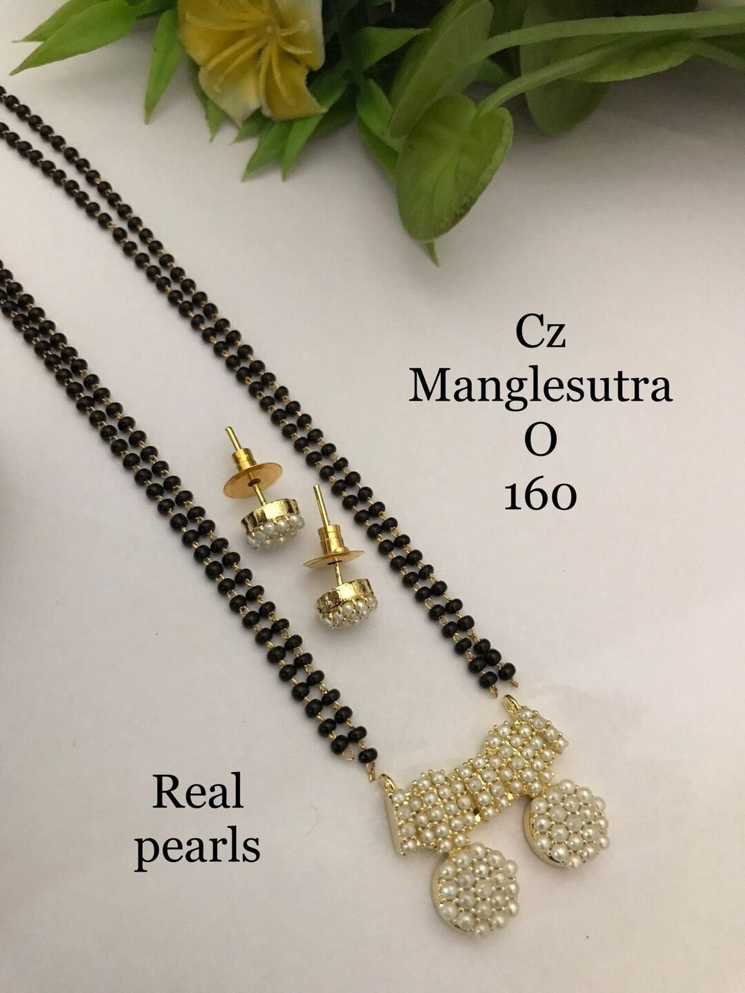 Pearl Mangalsutra Long Mangalsutra Bridal Wedding Necklace Black Bead ...
