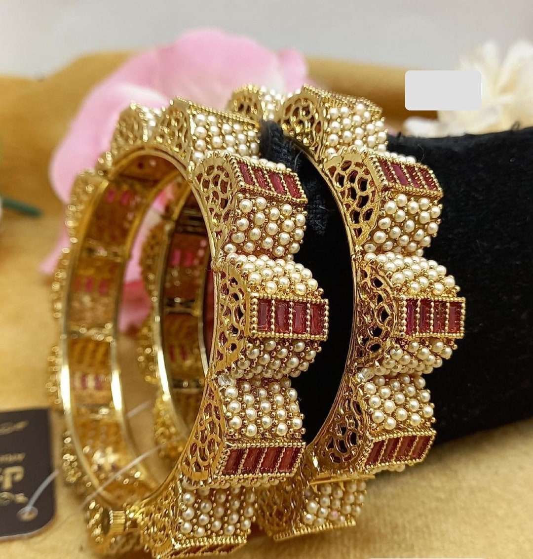Antique Indian Gold Bangle Set, Bride Wedding Bangles, Indian Bridal ...