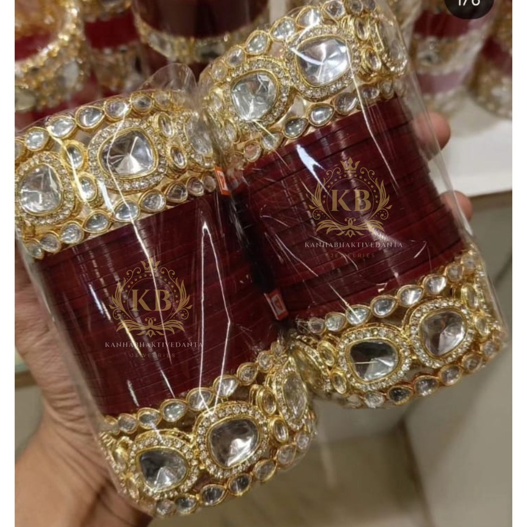 Indian Wedding Bangles Punjabi Women's Bridal Choora Traditional Kundan ...