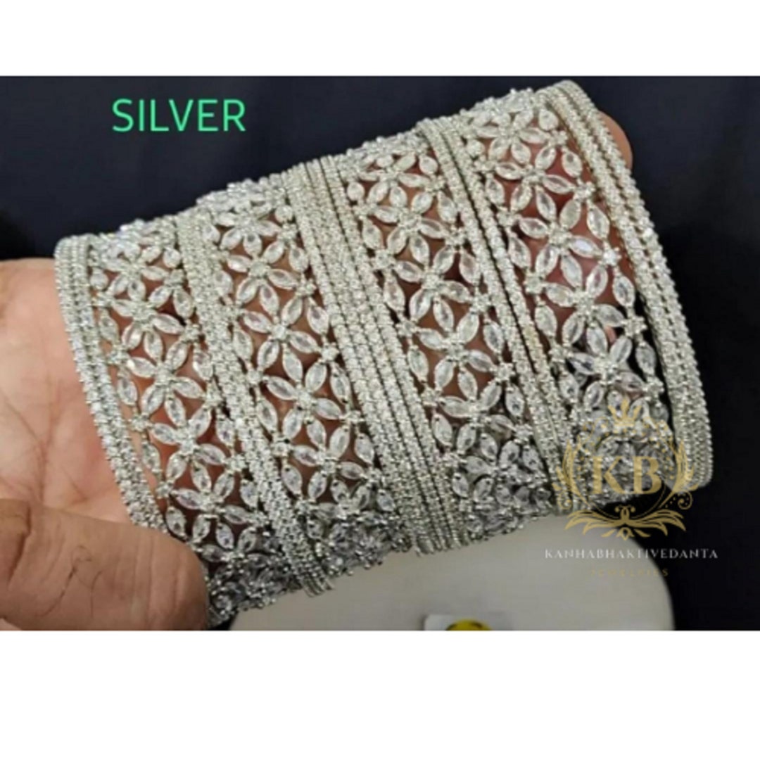 Indian Jewelry Set High Quality Designer CZ Diamond Bangles Set Diamond ...